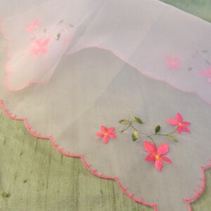 Floral Embroidered Sheer Handkerchief / Vintage Pink Flower Hankie - Etsy