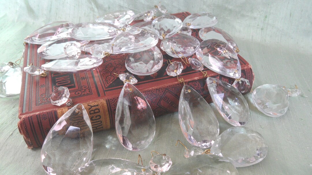 25 Crystal Teardrop Prism Chandelier Drops W Toppers / 2 Inch / Vintage ...