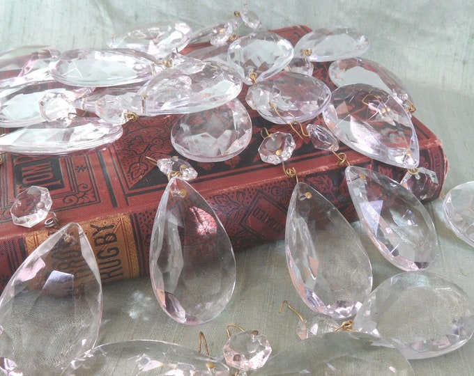 25 Crystal Teardrop Prism Chandelier Drops W Toppers / 2 Inch / Vintage ...