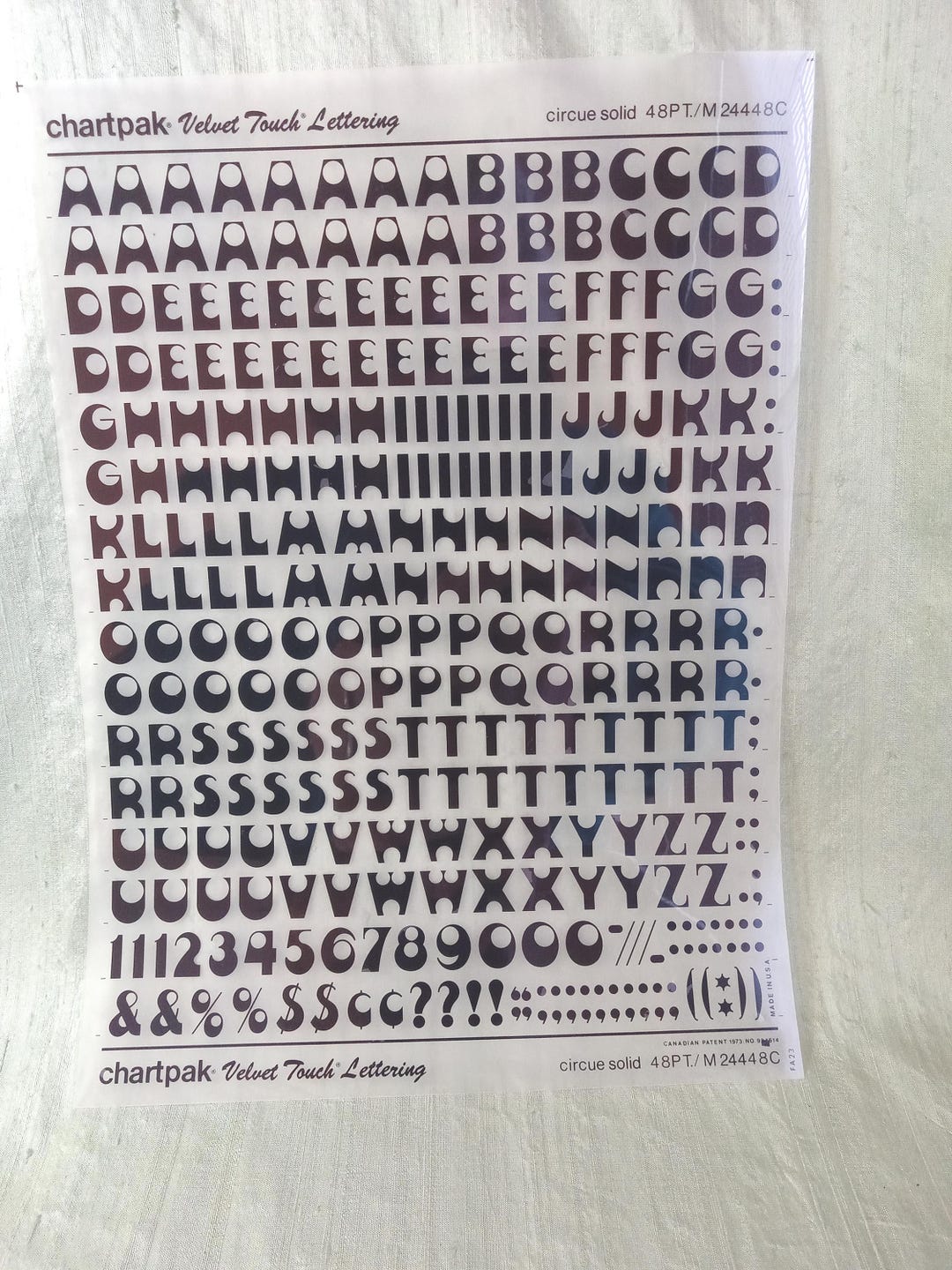 Chartpak Velvet Touch Lettering / Vintage Black Rub on Alphabet Sheet ...