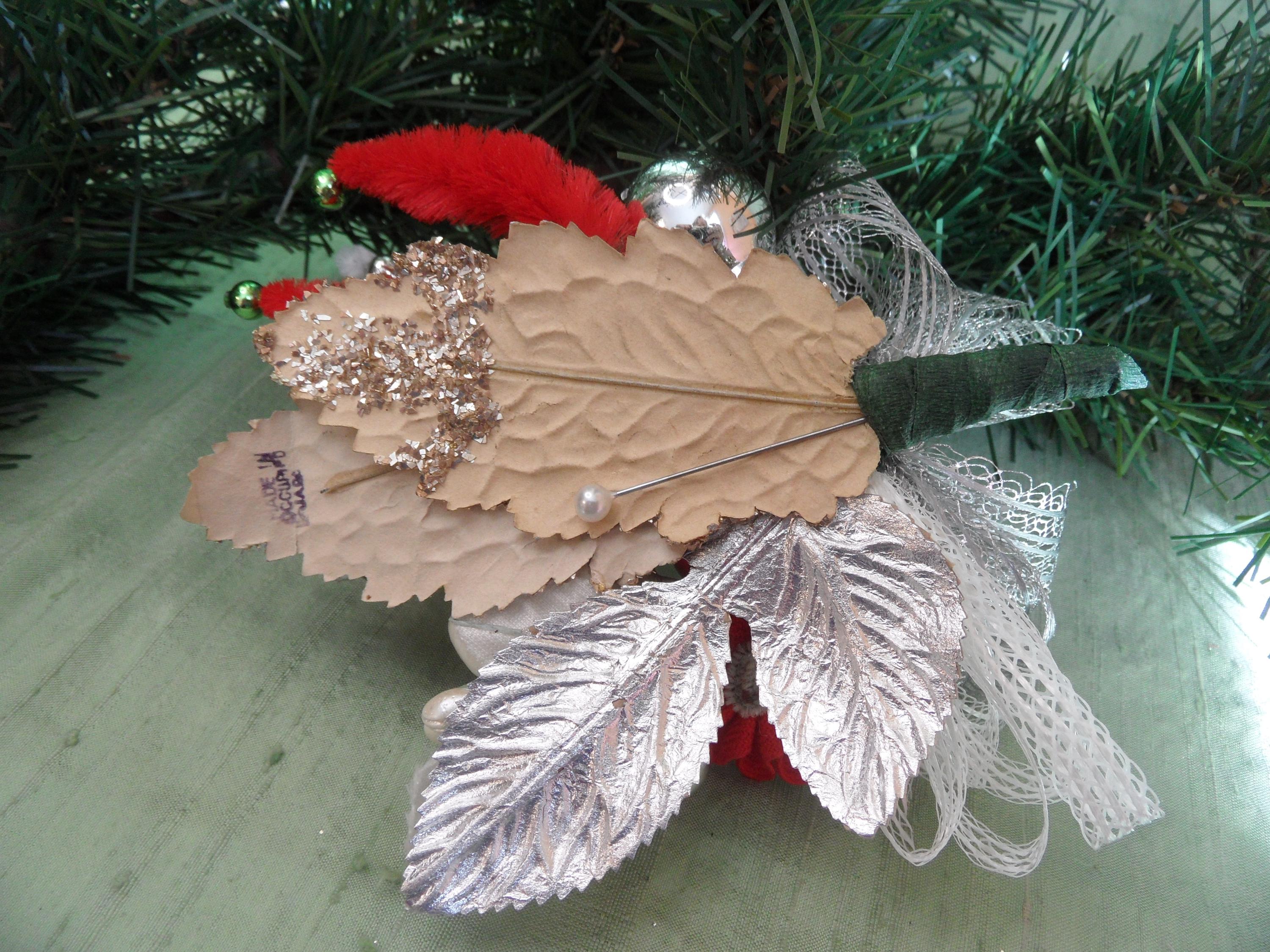 Holiday Corsage / Vintage Style Candy Cane Red and Silver Christmas ...