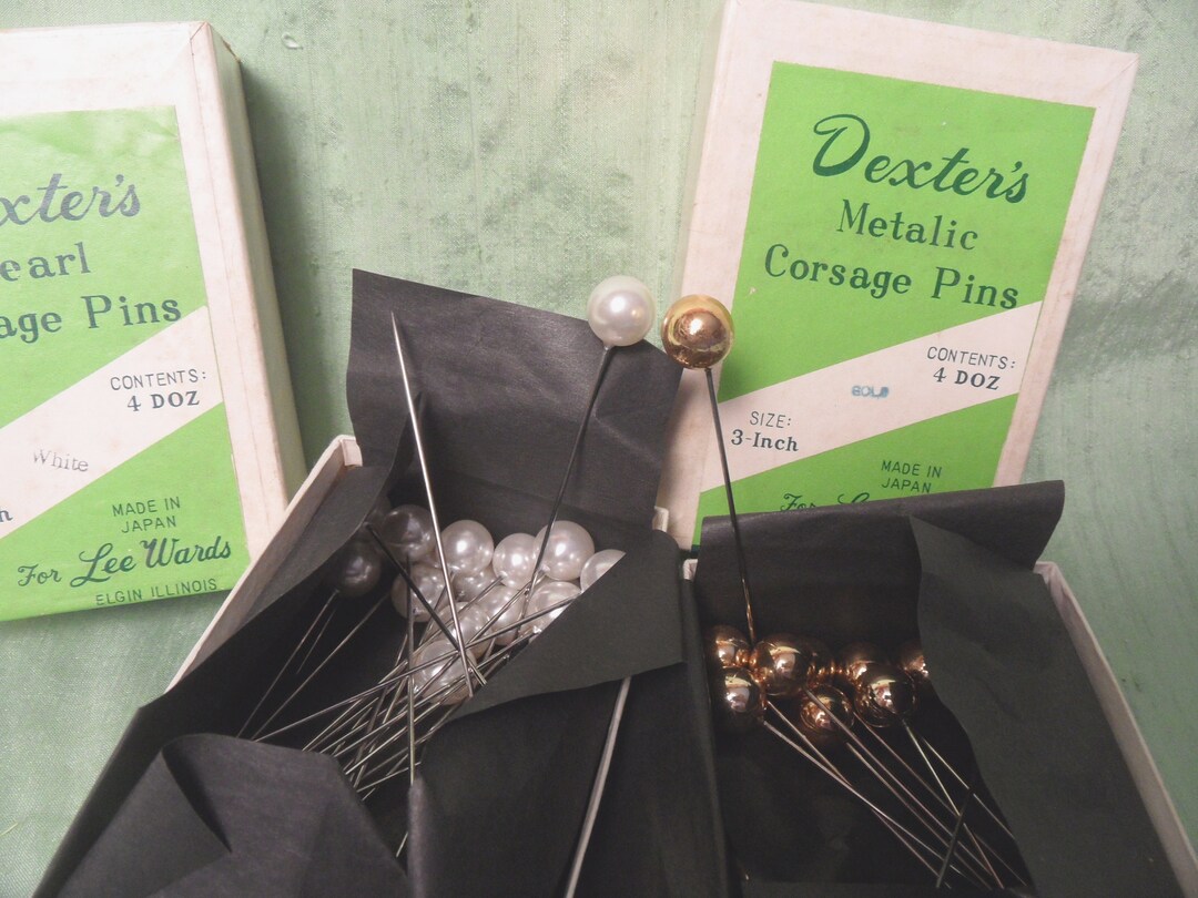 75 Long Stick Pins With Large Spherical Tops / 3" Gold and Pearlized ...