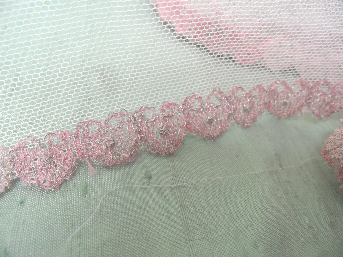 7 Yards of Metallic Silver and Pink Net Lace Edge / Vintage | Etsy