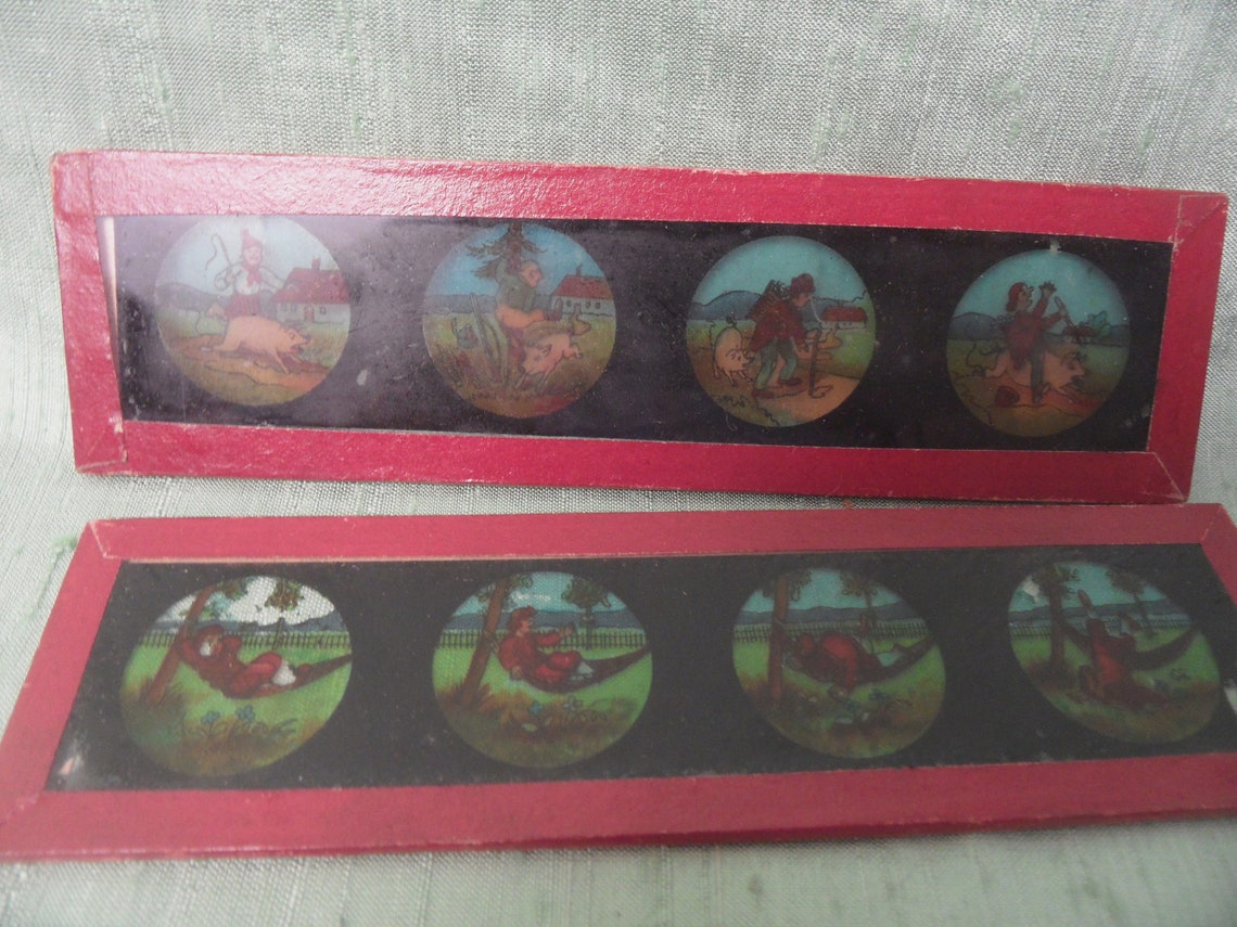 12 Magic Lantern Glass Slides With Colorful Cartoon Character - Etsy