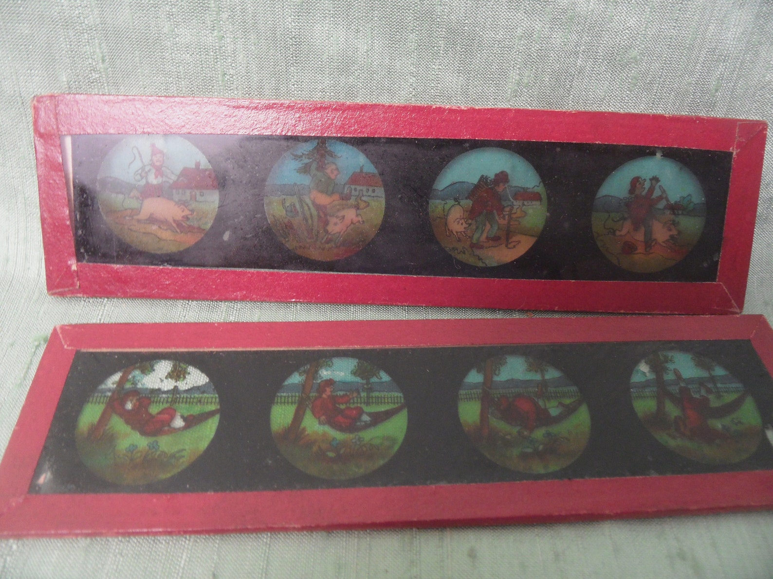 12 Magic Lantern Glass Slides With Colorful Cartoon Character Images ...