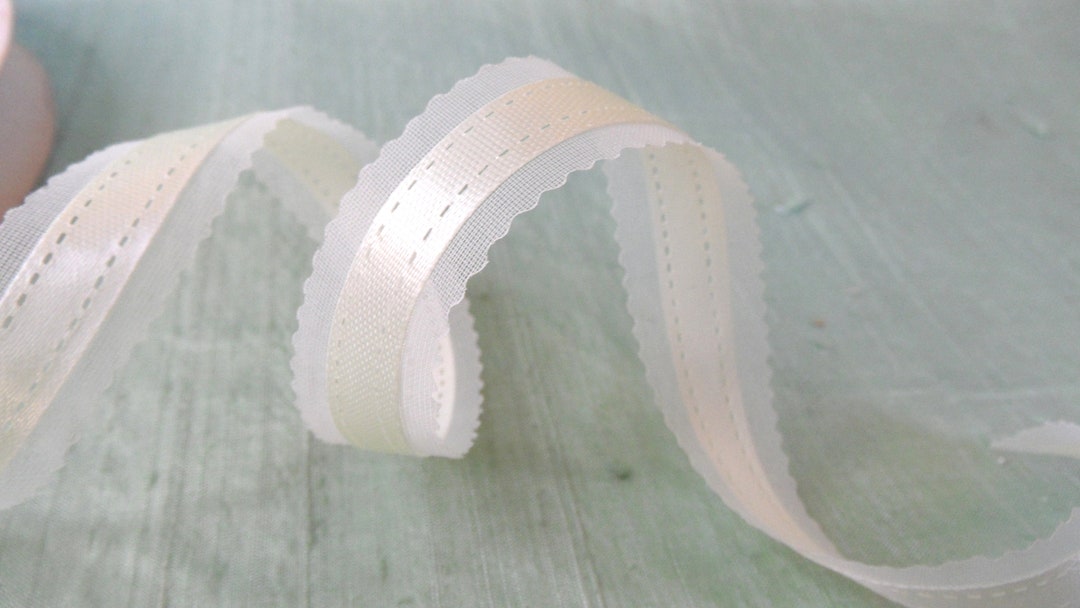 Pale Yellow and White Partial Ribbon Roll / Vintage 5/8" Wide, Lucette ...