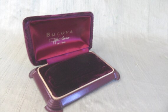 Vintage Bulova watch case / burgundy velvet top, Art … - Gem