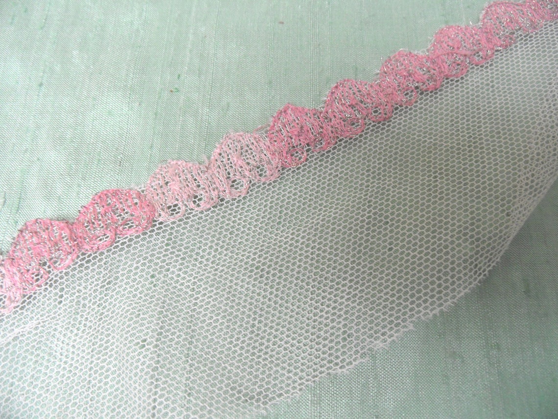 7 Yards of Metallic Silver and Pink Net Lace Edge / Vintage | Etsy