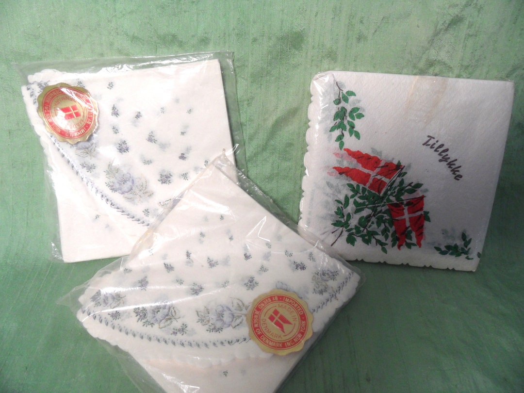 Denmark Paper Napkins / Vintage Circular and Flag Table Serviette ...