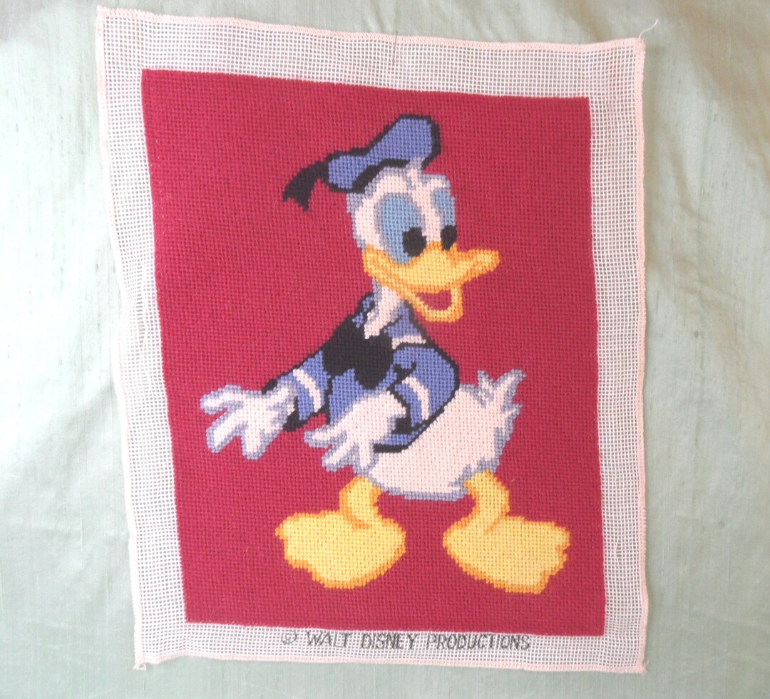 Donald Duck Walt Disney Productions Completed Needlepoint Panel ...