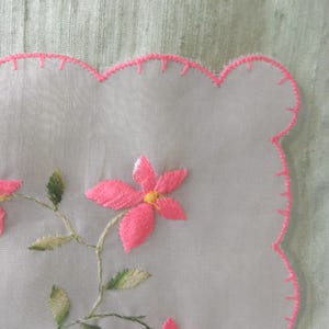 Floral Embroidered Sheer Handkerchief / Vintage Pink Flower Hankie - Etsy