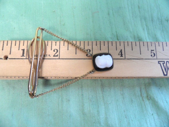 Cameo chain tie bar / vintage faux knight cameo tie c… - Gem