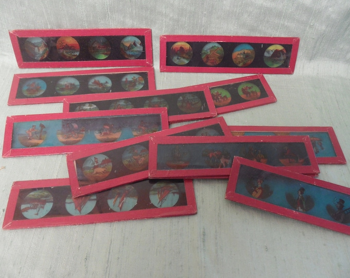 12 Magic Lantern Glass Slides With Colorful Cartoon Character Images ...