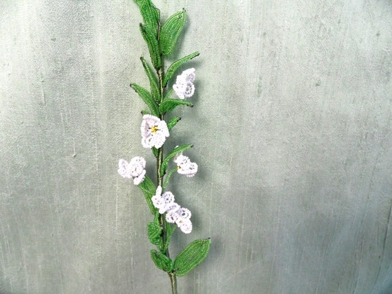 White Beaded Flower Stem / Tall Seed Bead Glass Flower in | Etsy