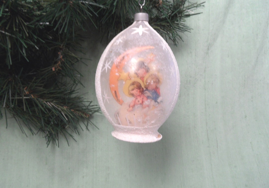 Enclosed Die Cut Glass Mica Tree Ornament / Vintage Christmas Encased ...