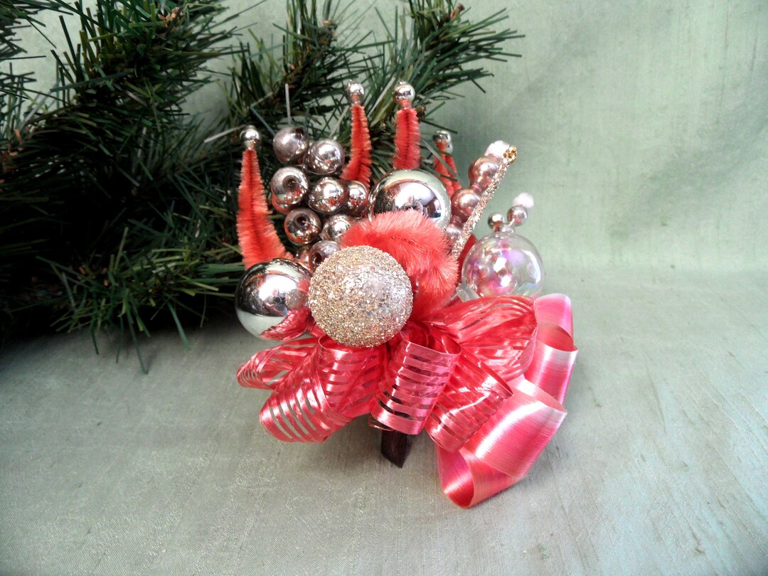 Silver and Coral Holiday Corsage / Vintage Christmas Corsage / OOAK ...