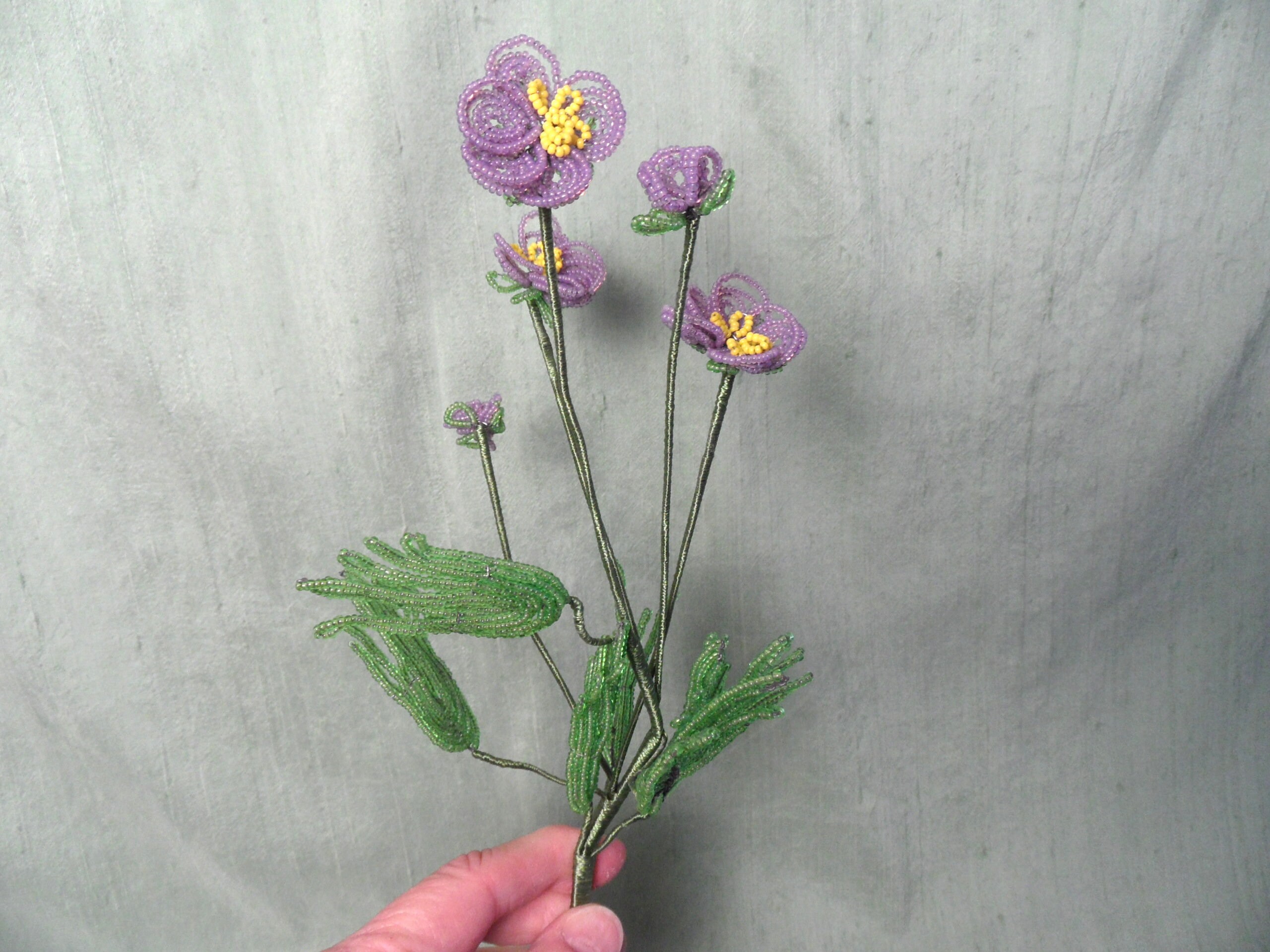 Purple beaded flower stem / tall seed bead glass flower in | Etsy