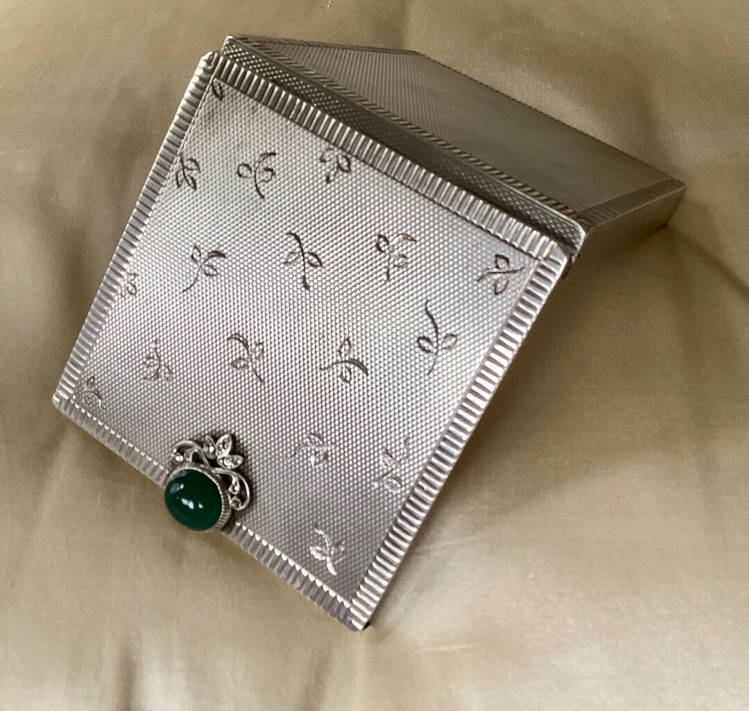 Italian 800 Silver Powder Compact: Marcasite & Green Cabochon - Etsy