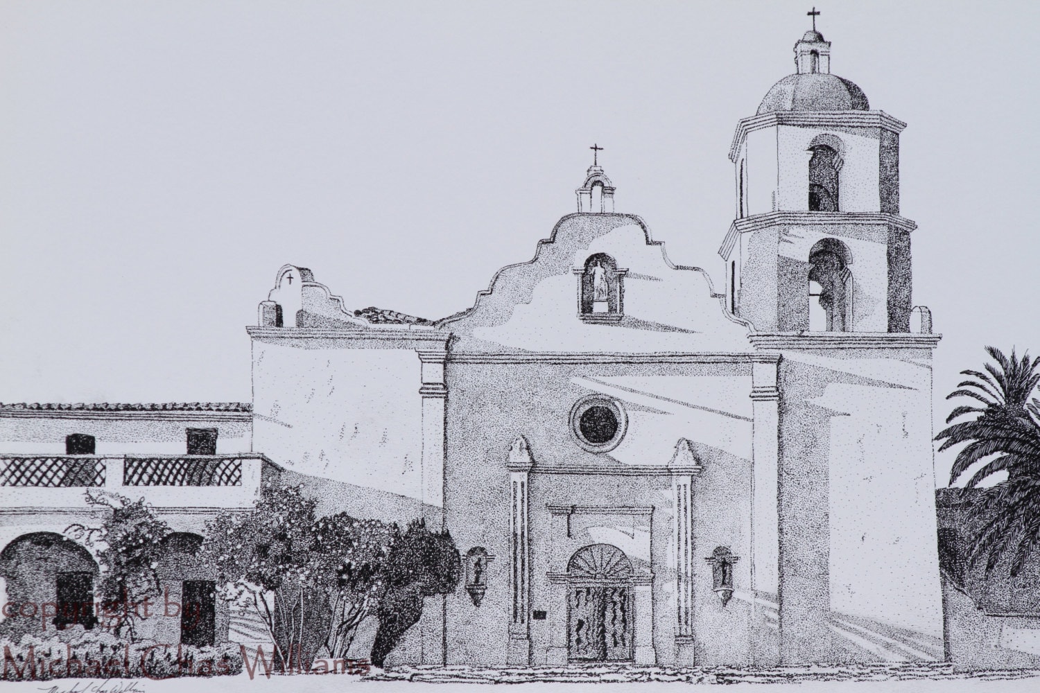 10x14 Fine Art Print of Mission San Luis Rey, Oceanside California From ...