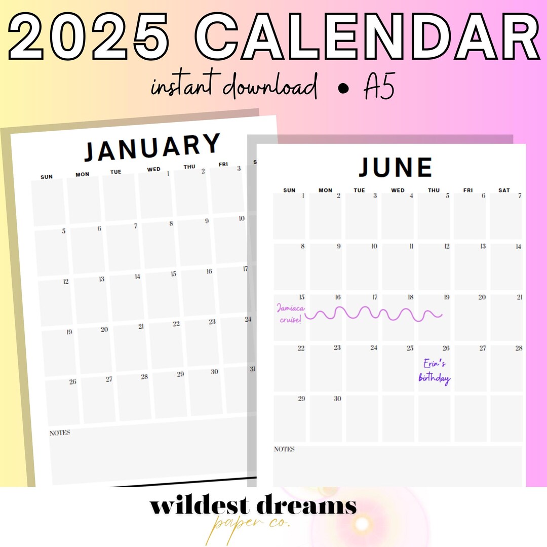 Buy Printable Calendar 2025 Monthly Planner A5 Portrait Minimalist ...