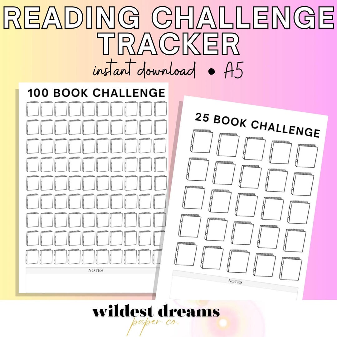 Reading Challenge Book Tracker: A5 Reading Planner | 25, 50, 75, 100 ...