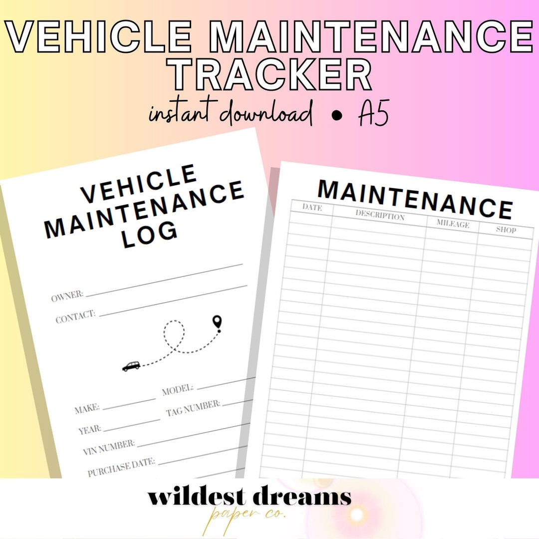 Printable Vehicle Maintenance Tracker| Monthly Planner | A5 | Portrait ...
