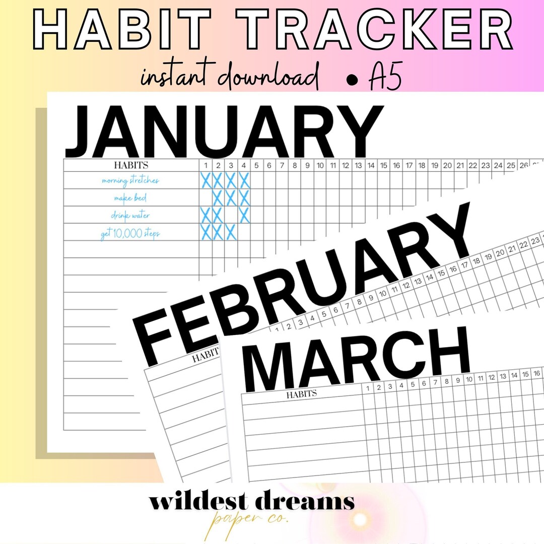 Printable Habit Tracker | Monthly Planner | A5 | Portrait | Minimalist ...