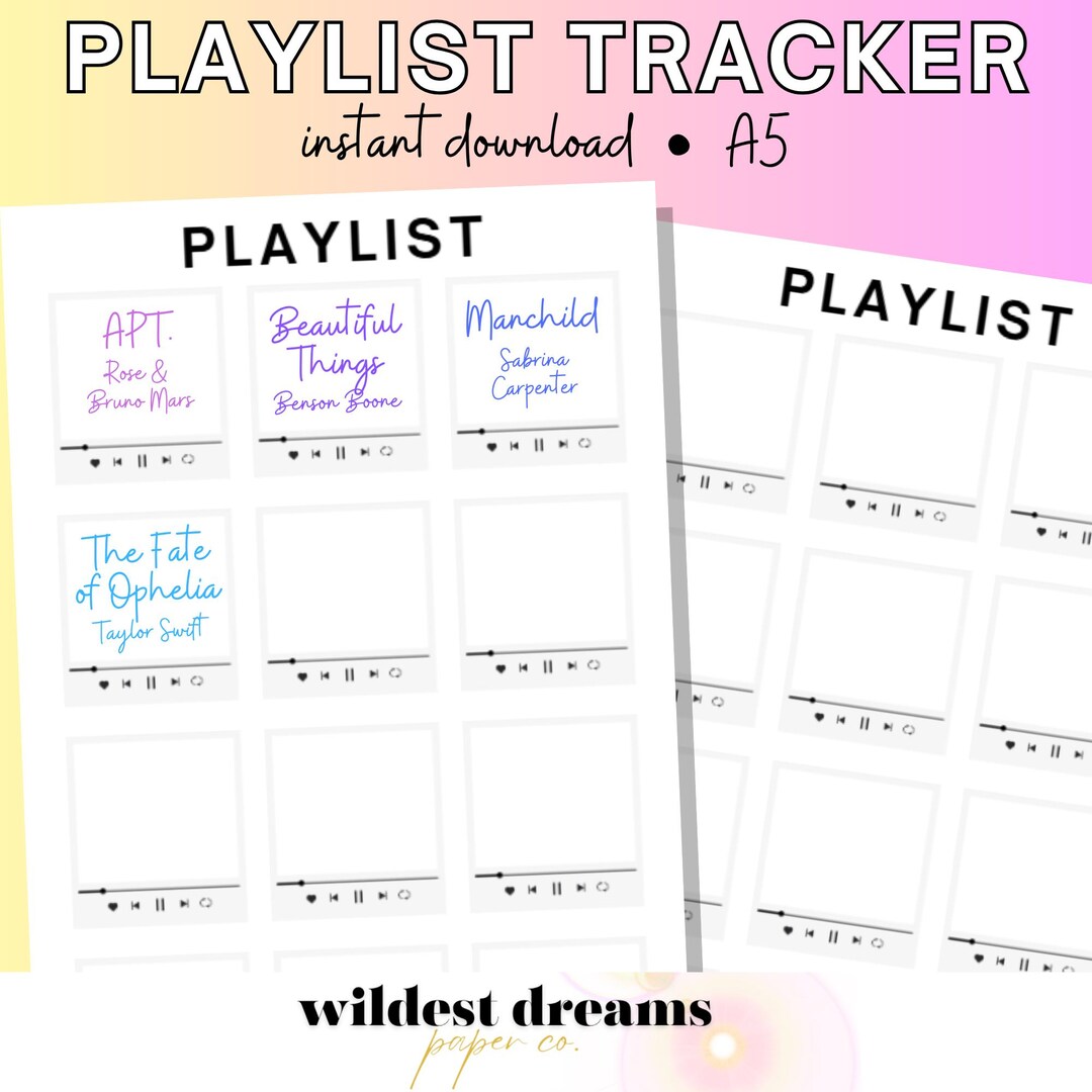 Printable Playlist Tracker | A5 | Minimalist | Instant Download | Songs ...