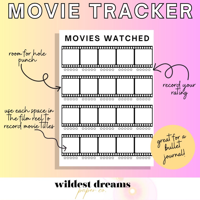 Printable Movie Tracker | Monthly Planner | A5 | Portrait | Minimalist ...