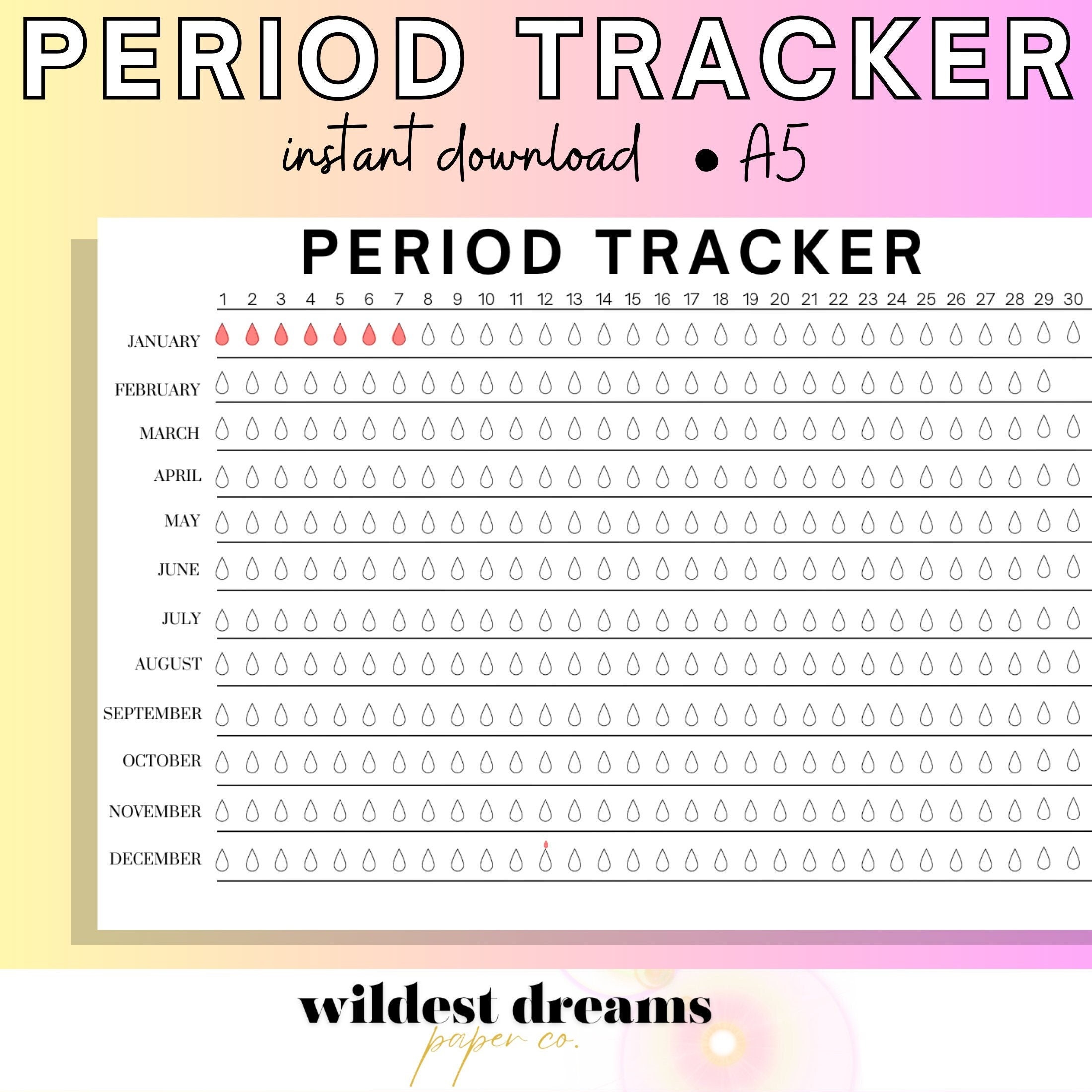 Printable Period Tracker Monthly Planner A5 Portrait Minimalist Instant ...
