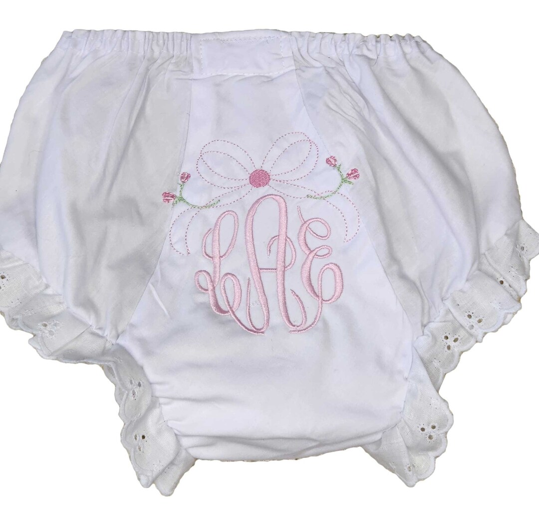 Floral Bow Monogrammed Diaper Cover, Girl Baby Bloomer, Monogrammed ...