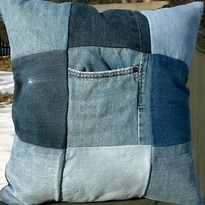 Upcycled Denim Patchwork Pillow Jean Pocket Throw Pillow Rustic ...