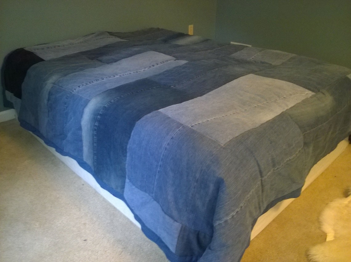 Upcycled Denim Quilt Recycled Jeans Quilt Giant Patchwork - Etsy