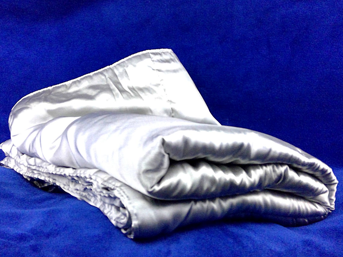 Silver Satin Blanket Throw, Large Luxurious Accent Blanket, Living Room ...