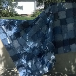 Denim Blue Jean Rag Quilt XO Rag Quilt Queen Size Patchwork Repurposed ...