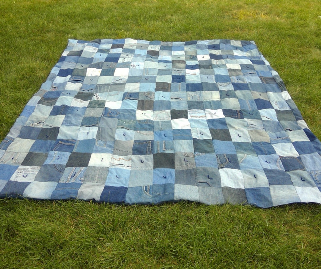 Blue Jean Denim Quilt - Upcycled Queen Size Denim Patchwork Quilt - Etsy