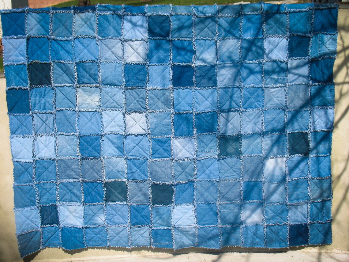 Upcycled Denim Rag Quilt Queen Size Jean Quilt Handmade - Etsy