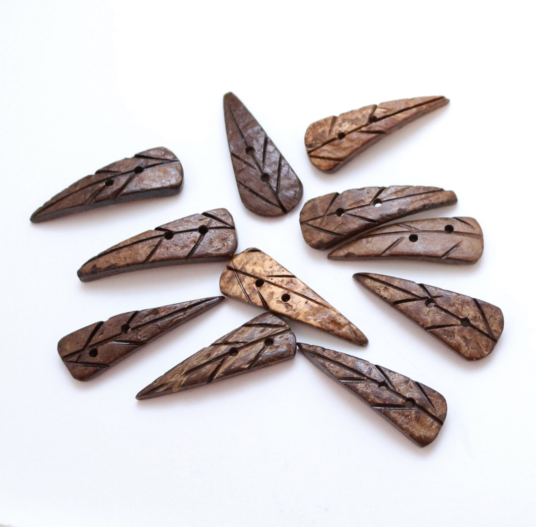 100 Carved LEAF Shape Coconut Shell, 1.5 Inch Long, Sewing and Craft ...