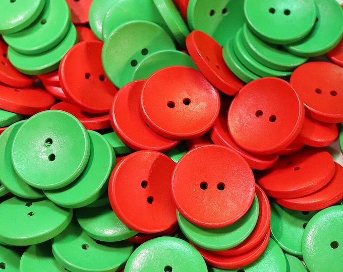 100 Count Wood Craft Buttons, Red Green, Christmas, 1 Inch Diameter ...