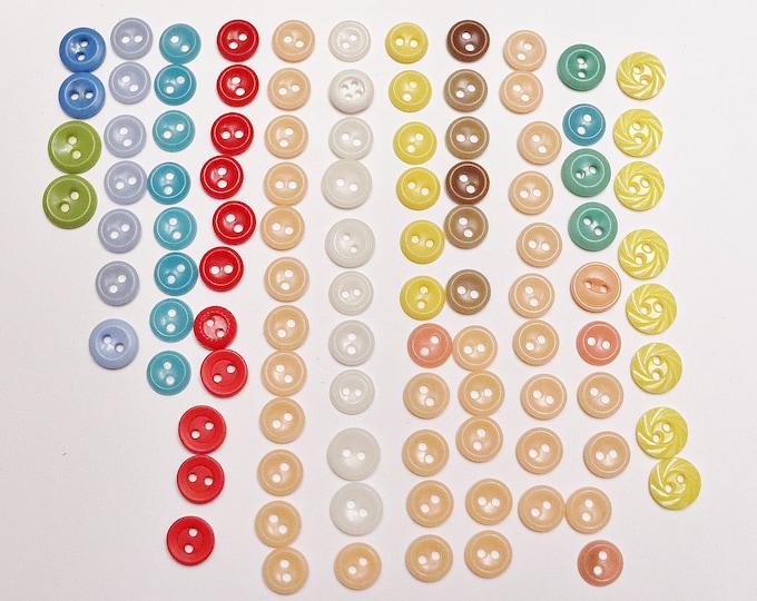 100 Vintage Tiny Buttons, Doll Clothes, Crafts 3/8 Inch Small Plastic ...
