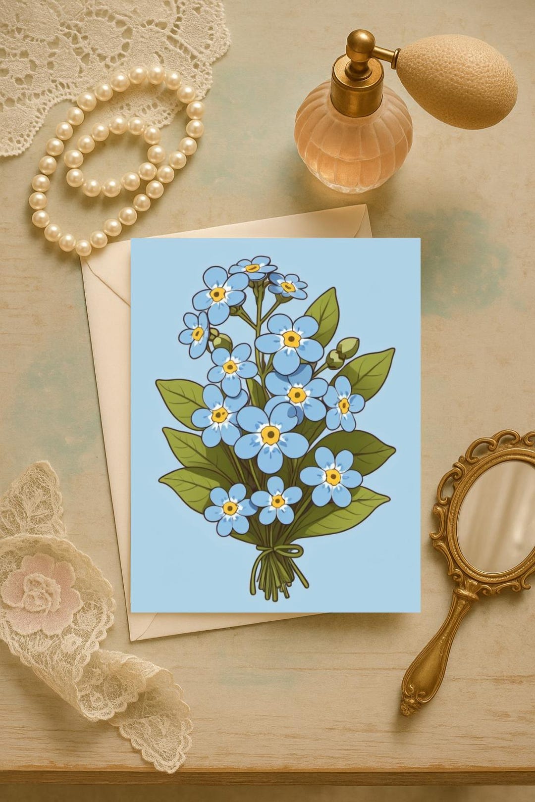 Forget-me-not Greeting Cards - Set of 10 Blank Floral Notecards With ...