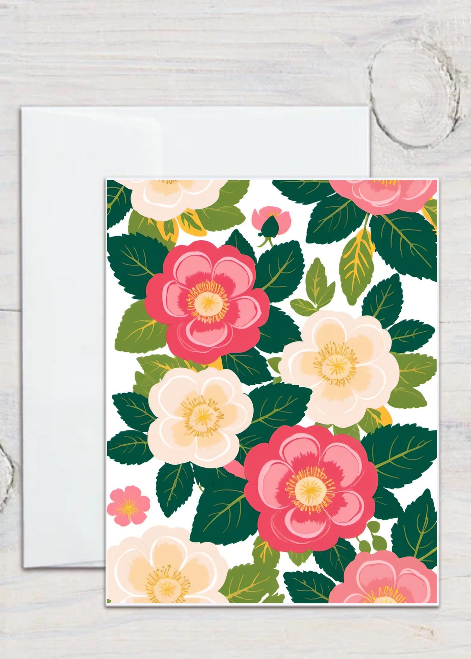 Wild Rose Floral Notecard Set: Botanical Greeting Cards With Envelopes ...