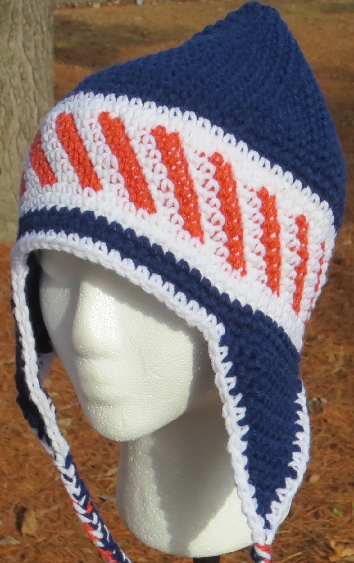 Navy/White/Orange Crochet Chullo Hat Crochet Hat Unisex | Etsy