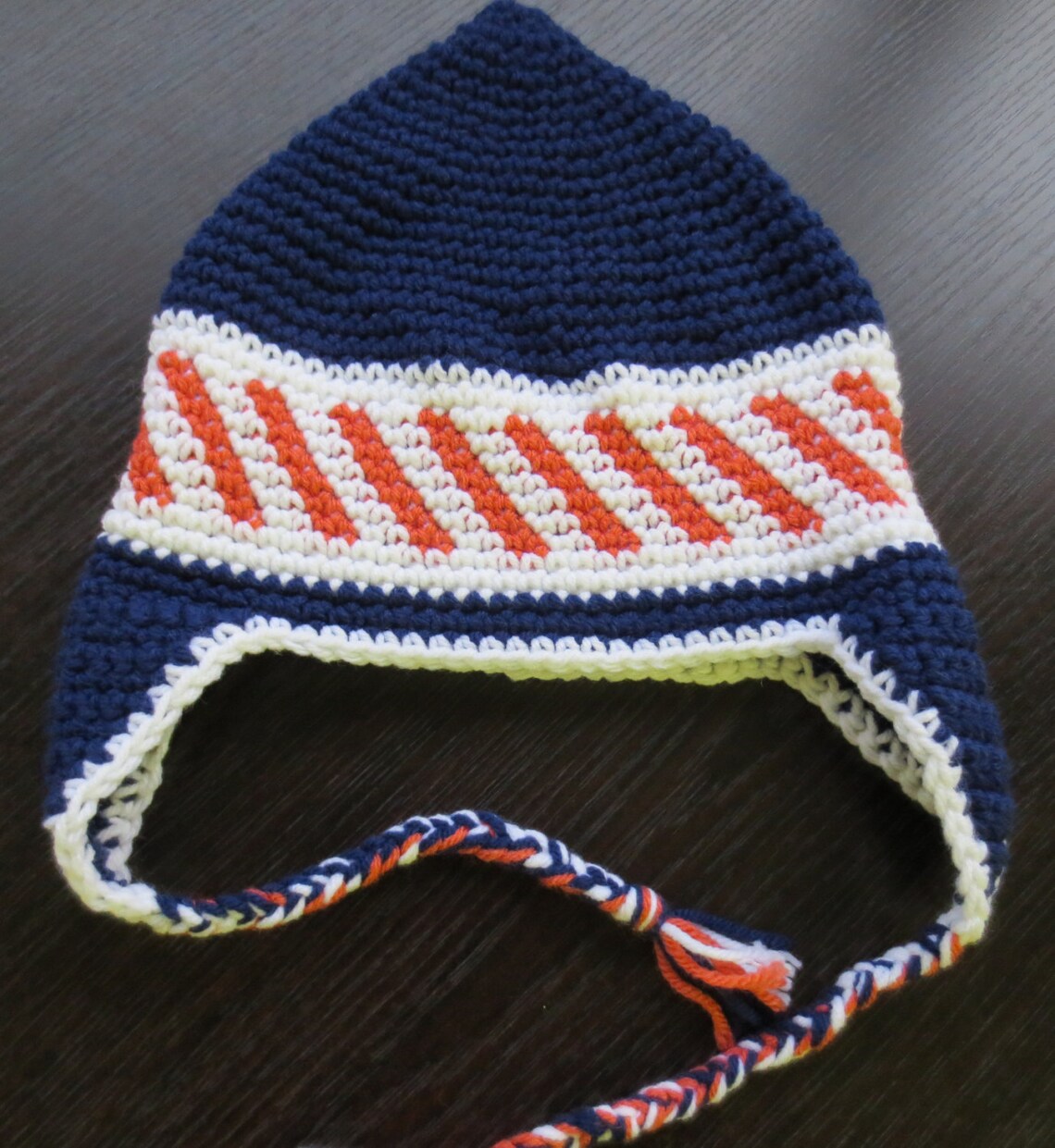 Navy/White/Orange Crochet Chullo Hat Crochet Hat Unisex | Etsy