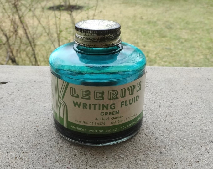 1930-40s Kleerite Writing Fluid Ink in Green, 4 Oz. Bottle, About 75% ...