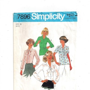 Simplicity 7896 Pattern for Misses' Tie Blouse in 3 Versions, Size 10 ...