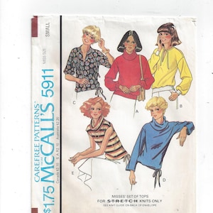 Mccall's 5911 Pattern for Misses' Set of Tops, Size Small 10-12, From ...