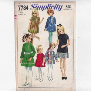Simplicity 7784 Pattern for Child's Dress, Size 4, From 1968, Sleeve ...