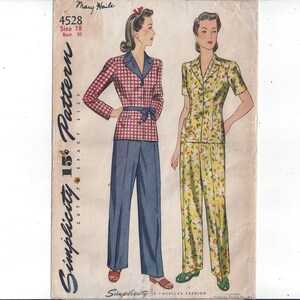 Simplicity 4528 Pattern for Misses' Pajamas in 2 Styles, Size 18, From 1940s, NON Printed ...