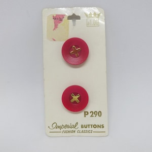 Imperial Buttons in Hot Pink or Magenta and Gold on Original Card, Set ...
